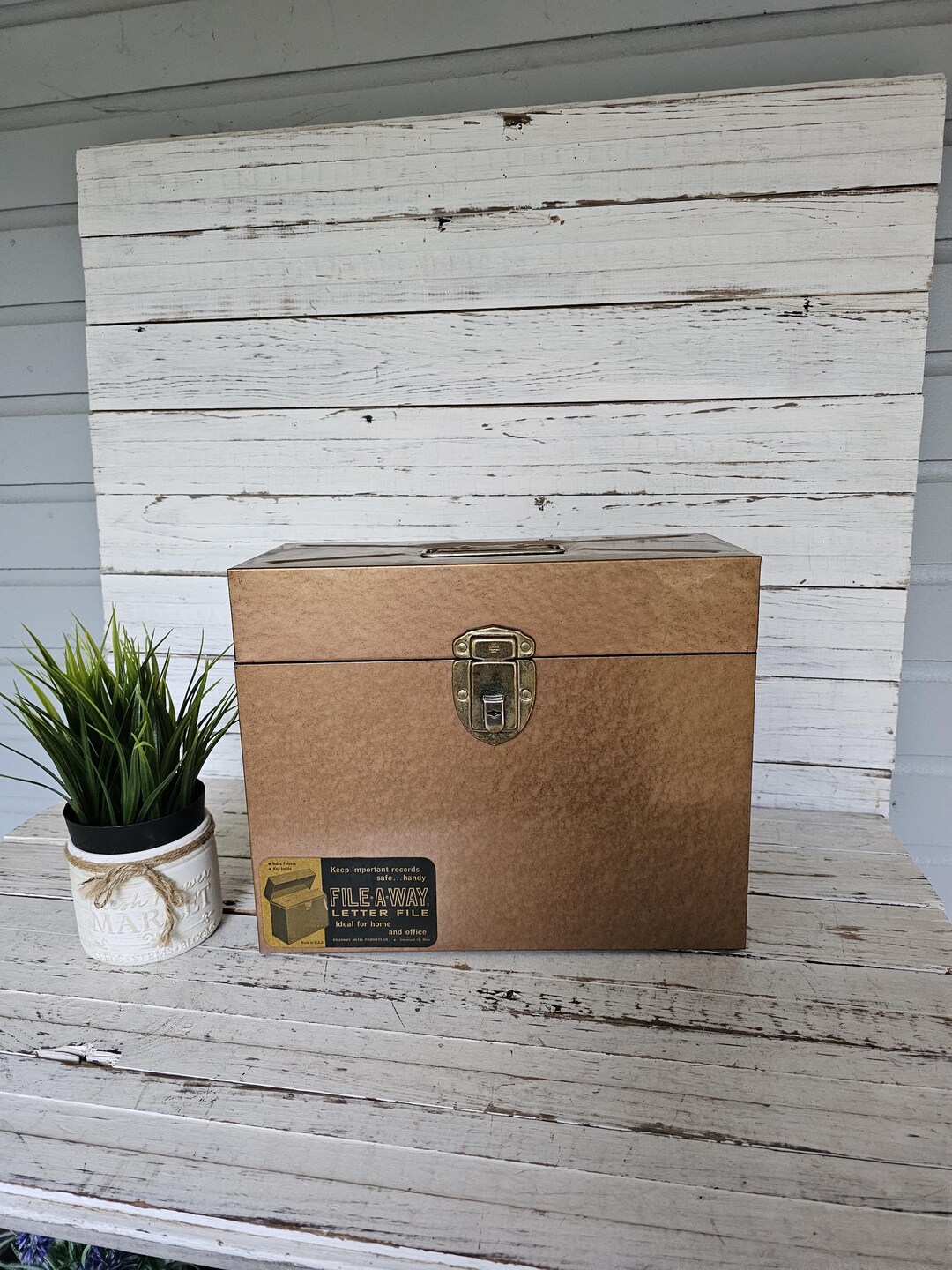 Vintage Metal File Away Box With Key Metal File Storage Vintage Metal ...