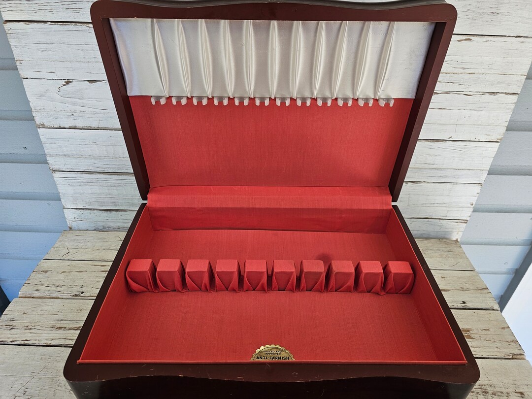 Oneida Ltd Flatware Box Single Drawer Wooden Box Lined in Red Mahogany ...