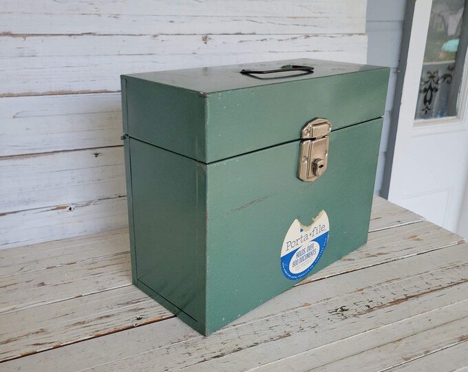 Vintage Green Metal File Box - Metal File Storage - Vintage Metal Box ...