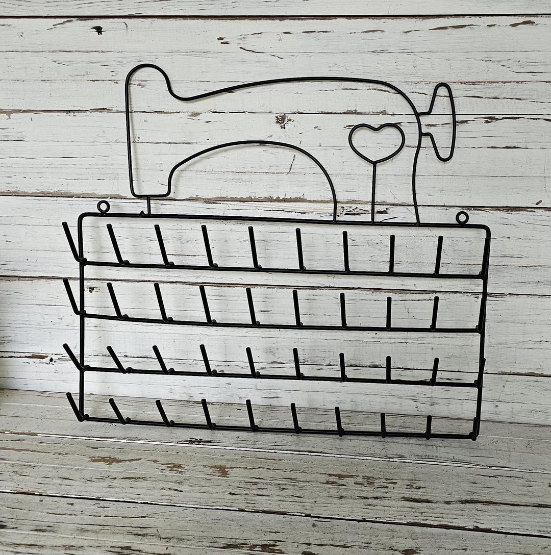 Metal Wall Spool Rack Shaped Like Sewing Machine Thread Organizer ...