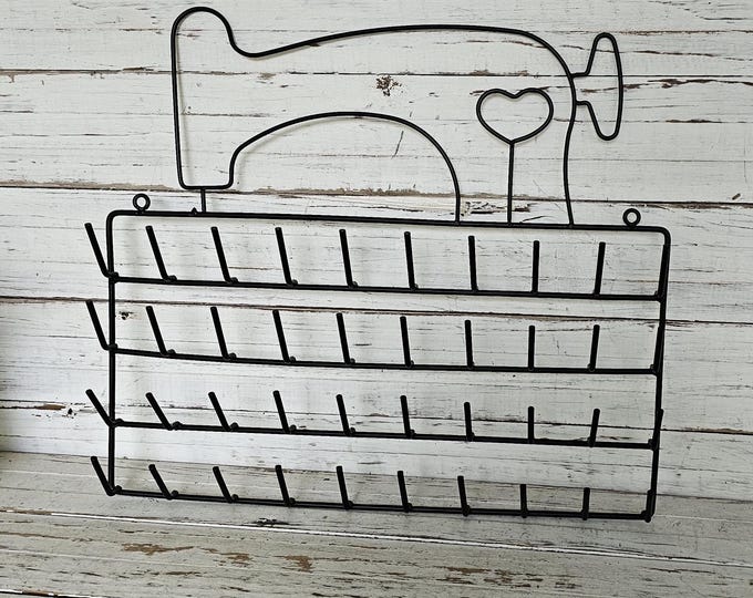 Metal Wall Spool Rack Shaped Like Sewing Machine - Thread Organizer ...