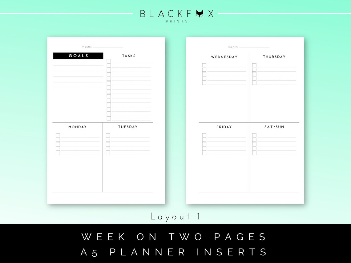 A5 Planner Inserts Goals Weekly Printable Planner, Personalized Week ...