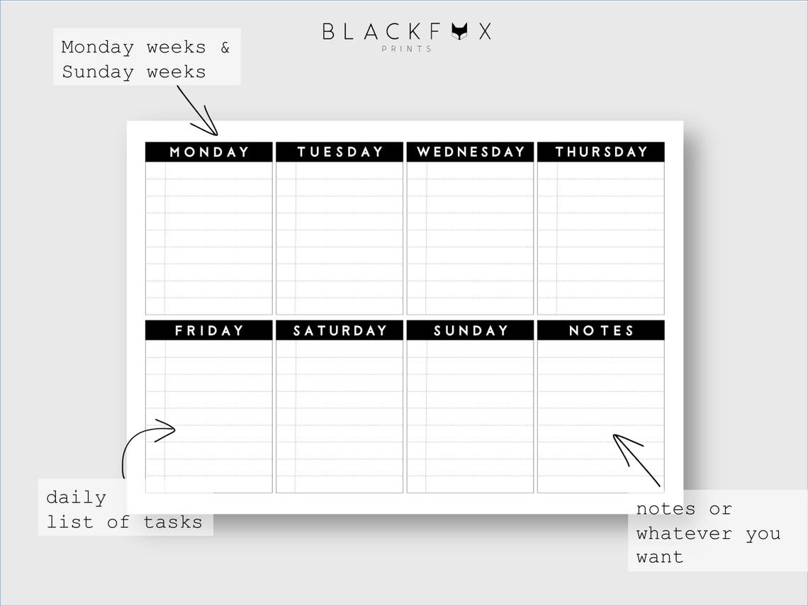 Notebook Style Weekly Planner Digital Download Printable Week - Etsy Canada