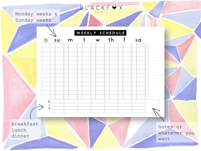 Weekly Mom Geometric Planner. Printable Weekly Timetable Planner. Meal ...