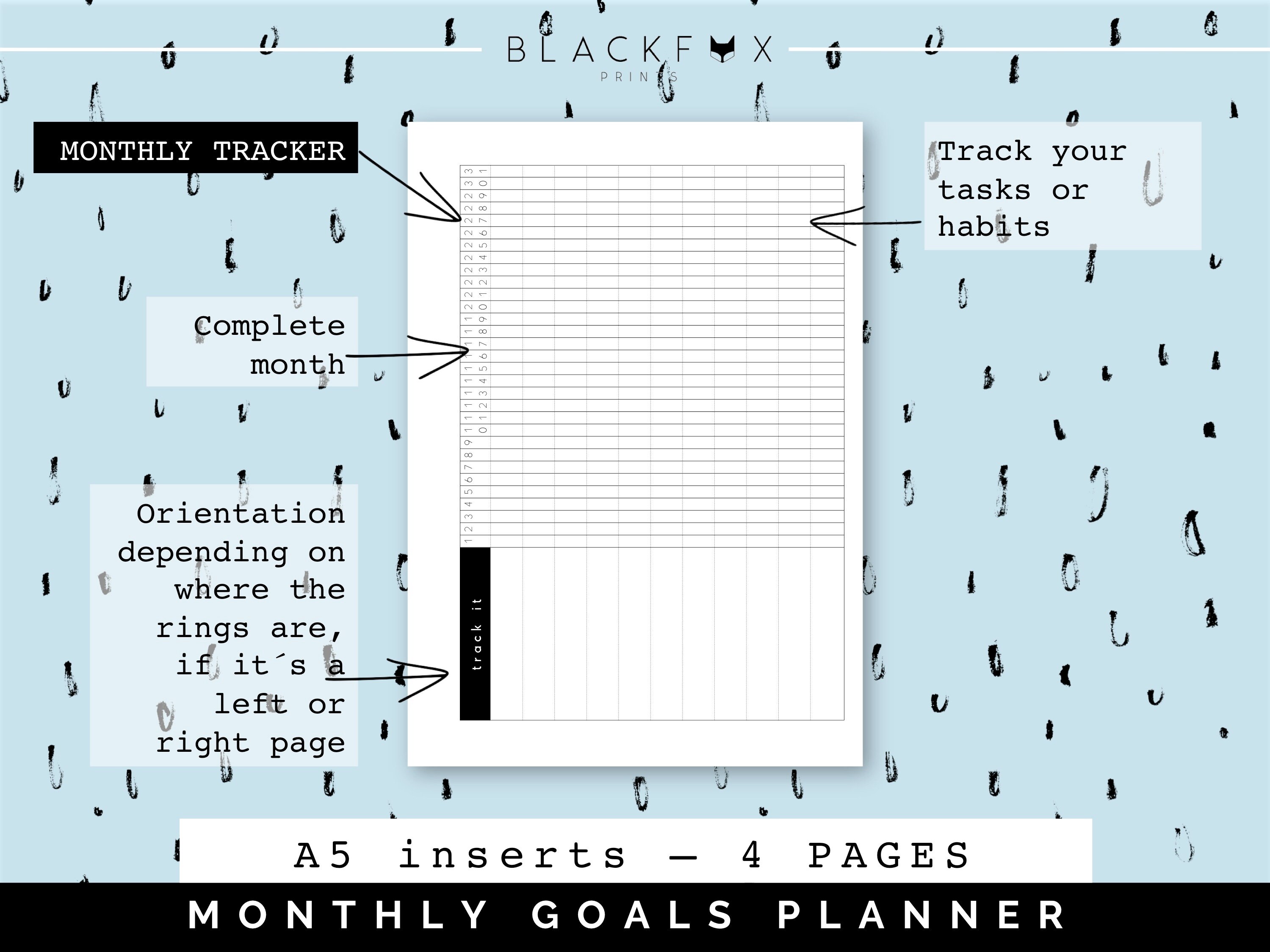 Agenda Planner Printable MONTHLY GOALS A5 Filofax Goal | Etsy