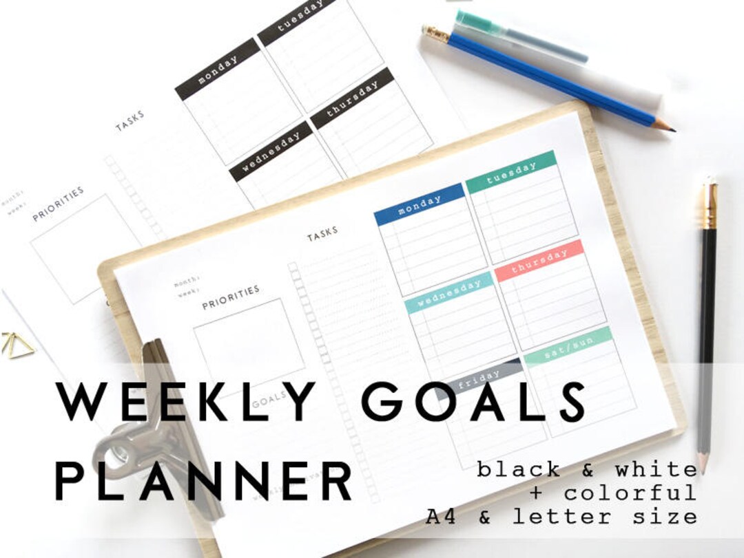 Weekly Goals Printable Planner, Digital Stationery Planner, Goals ...