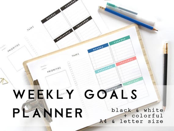 Weekly Goals Printable Planner Digital Stationery Planner | Etsy