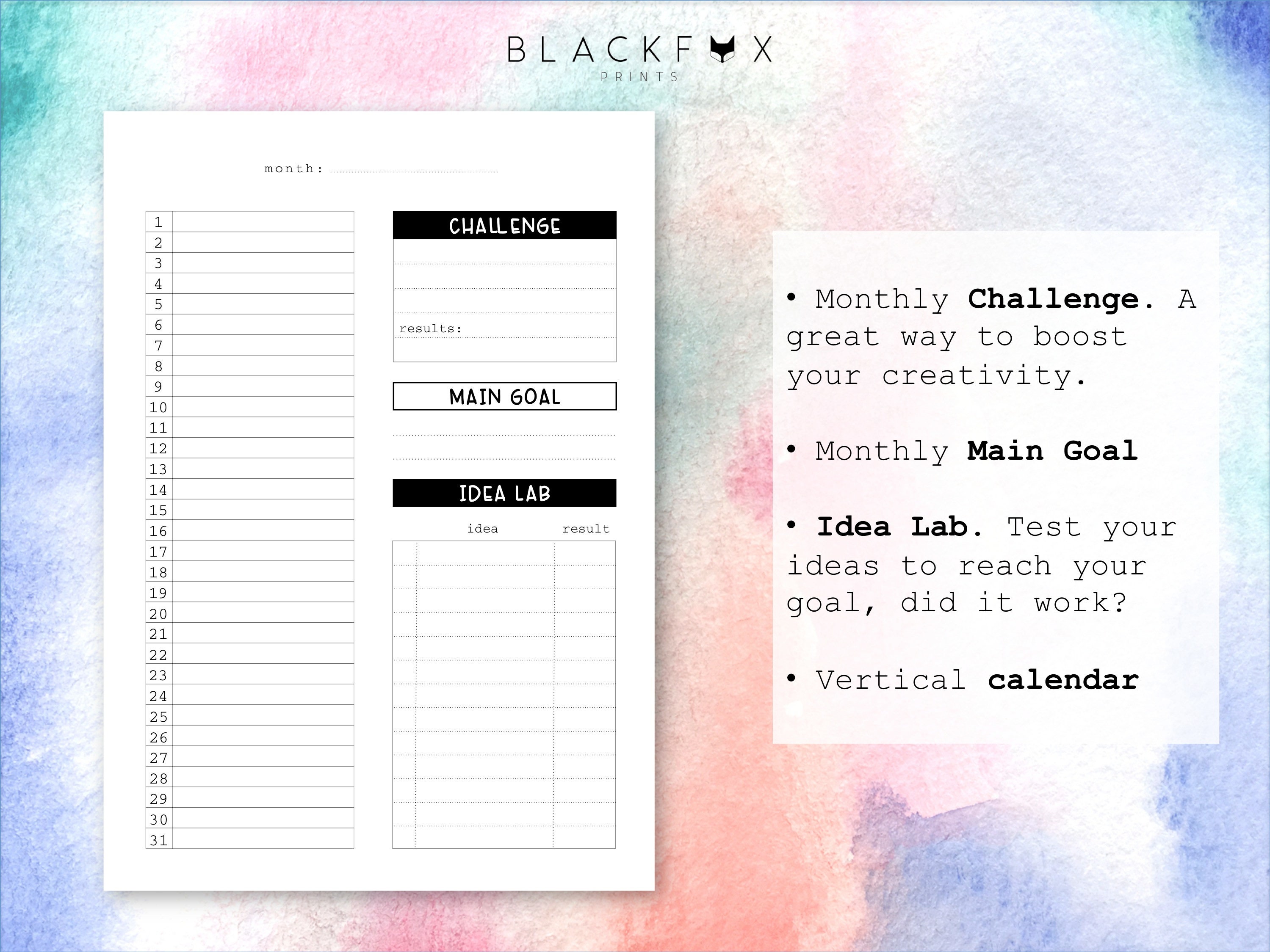 Printable Planner CREATIVE MONTHLY PLANNER Digital Download, A5 Planner ...