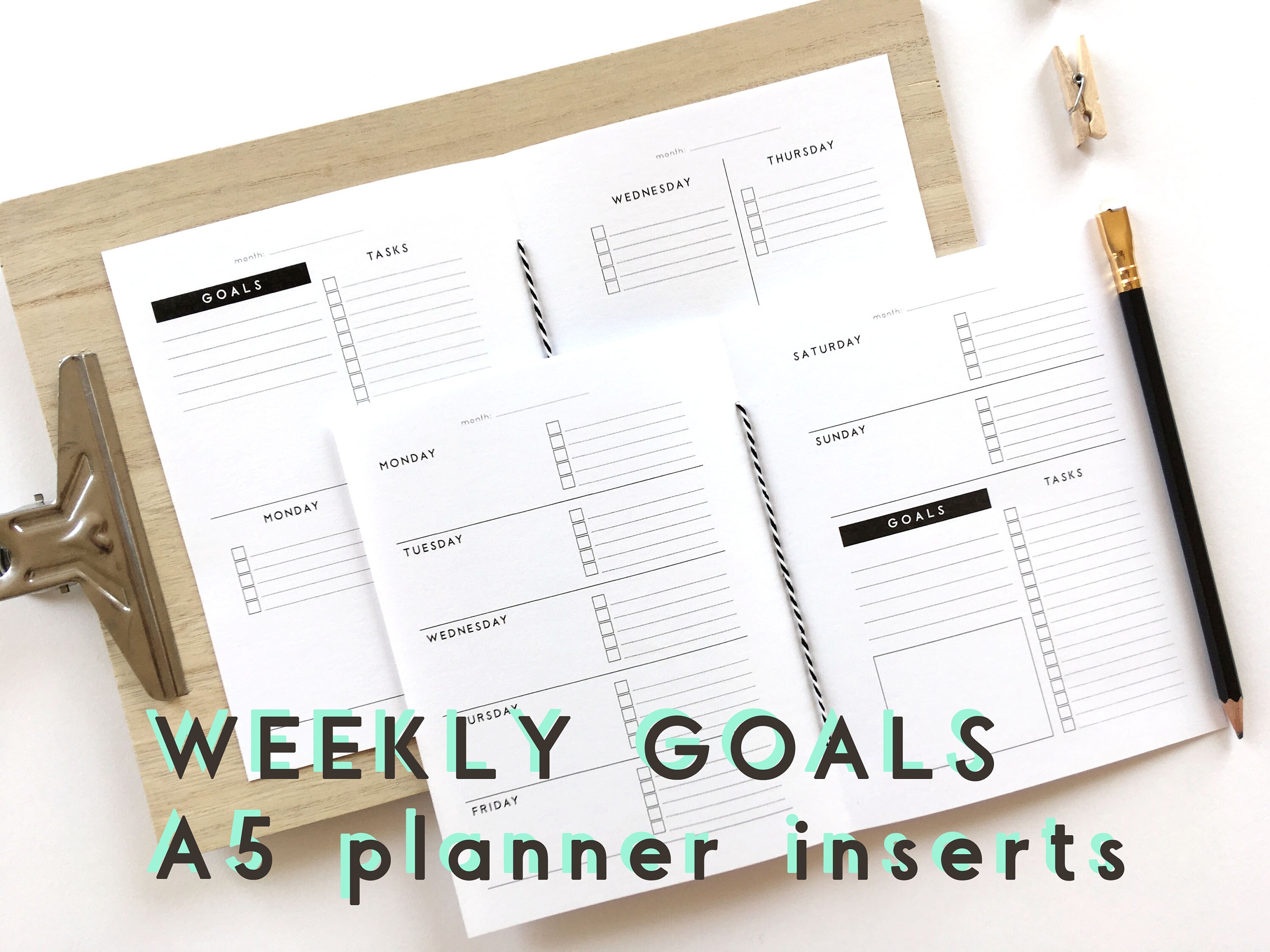 A5 Planner Inserts Goals Weekly Printable Planner, Personalized Week ...