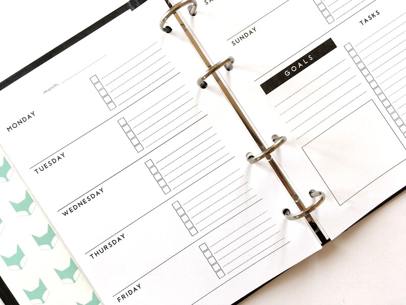 A5 Planner Inserts Goals Weekly Printable Planner, Personalized Week ...