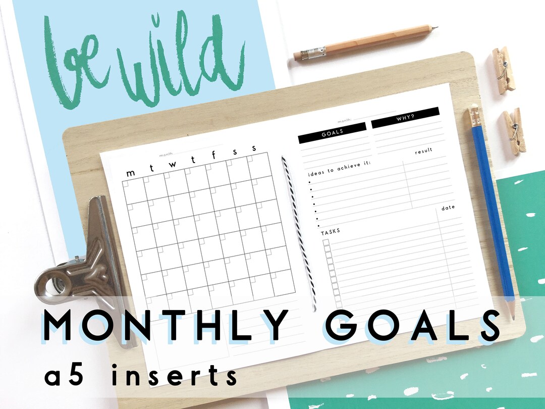 Agenda Planner Printable MONTHLY GOALS, A5 Filofax Goal Planner Inserts ...