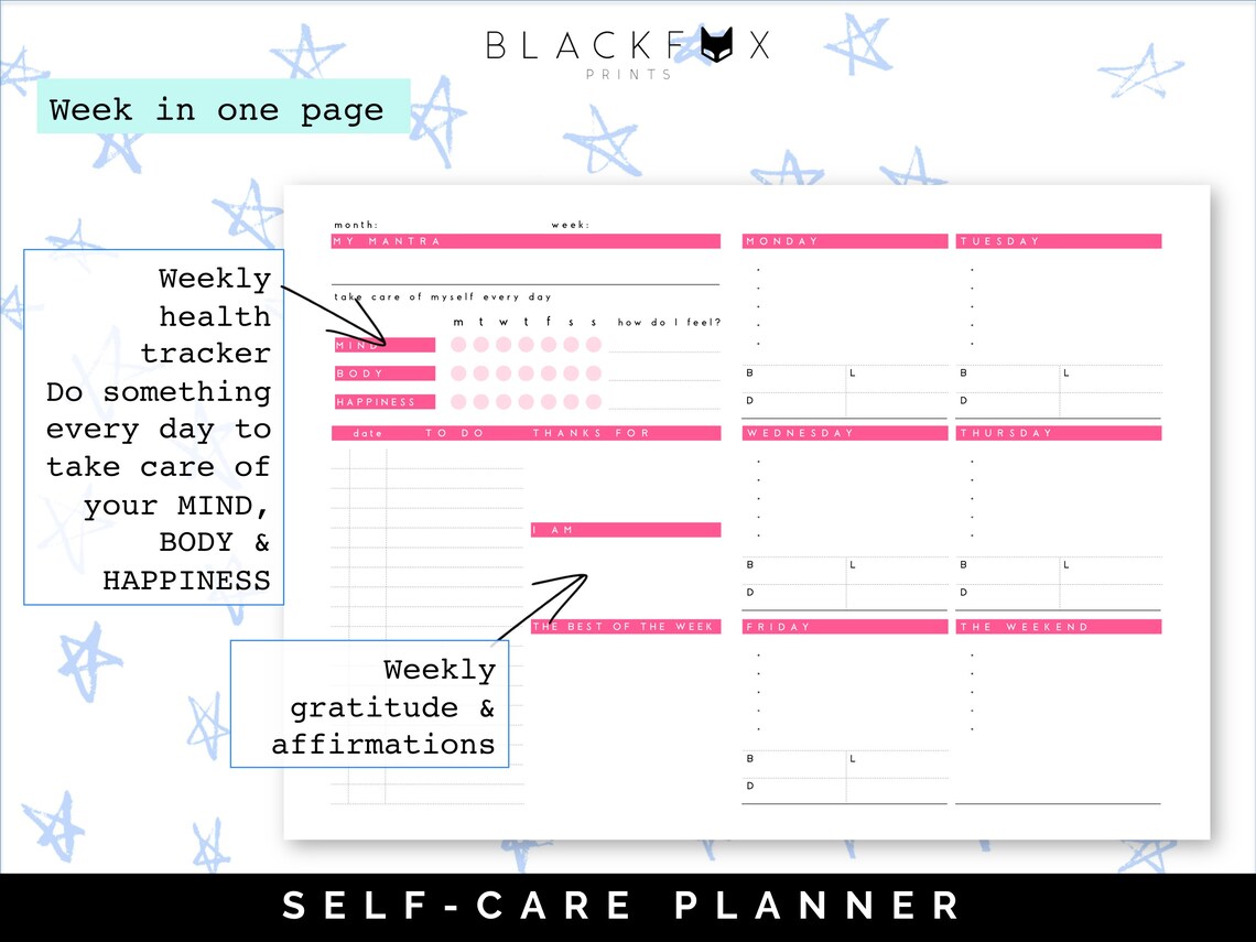 Weekly Planner, Self Care Printable Planner, A5 Planner Inserts, Girl ...
