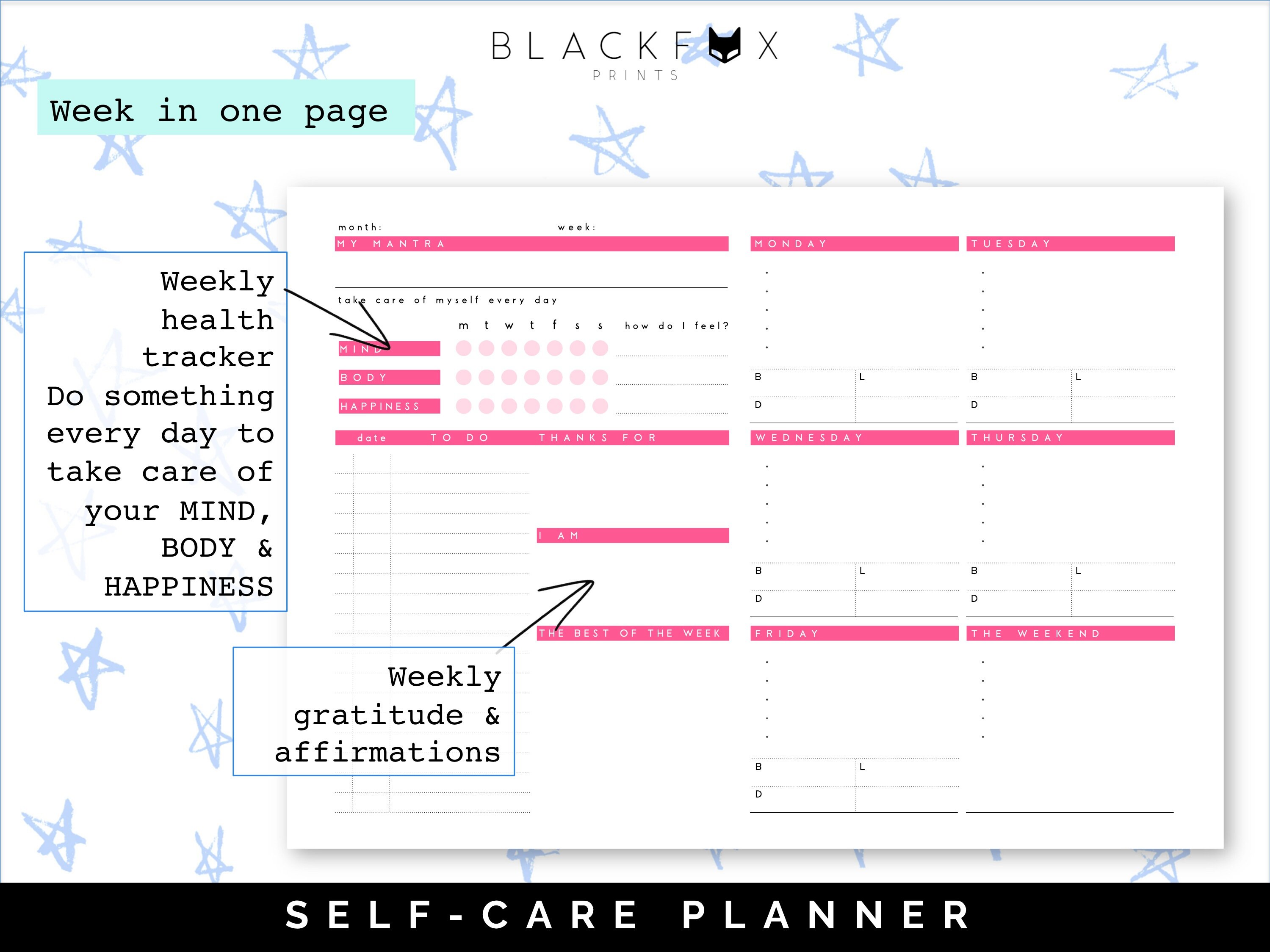 Weekly Planner, Self Care Printable Planner, A5 Planner Inserts, Girl ...