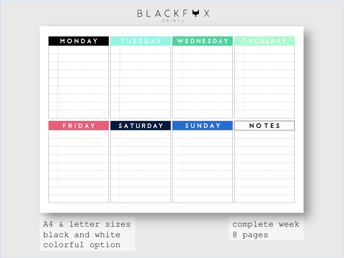 Notebook Style Weekly Planner Digital Download Printable Week - Etsy Canada