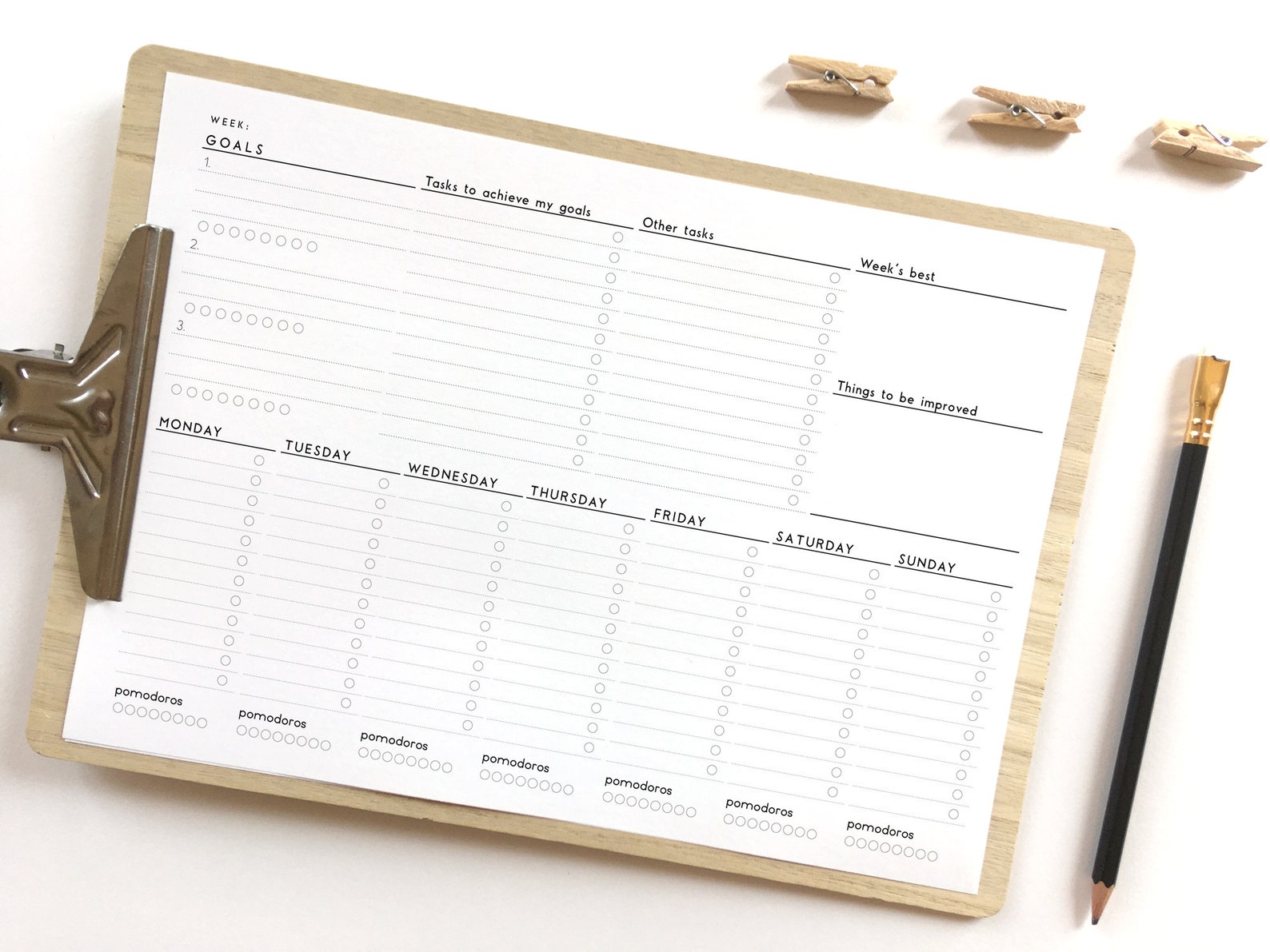 Productivity Weekly Planner Printable Pomodoro Business - Etsy Ireland