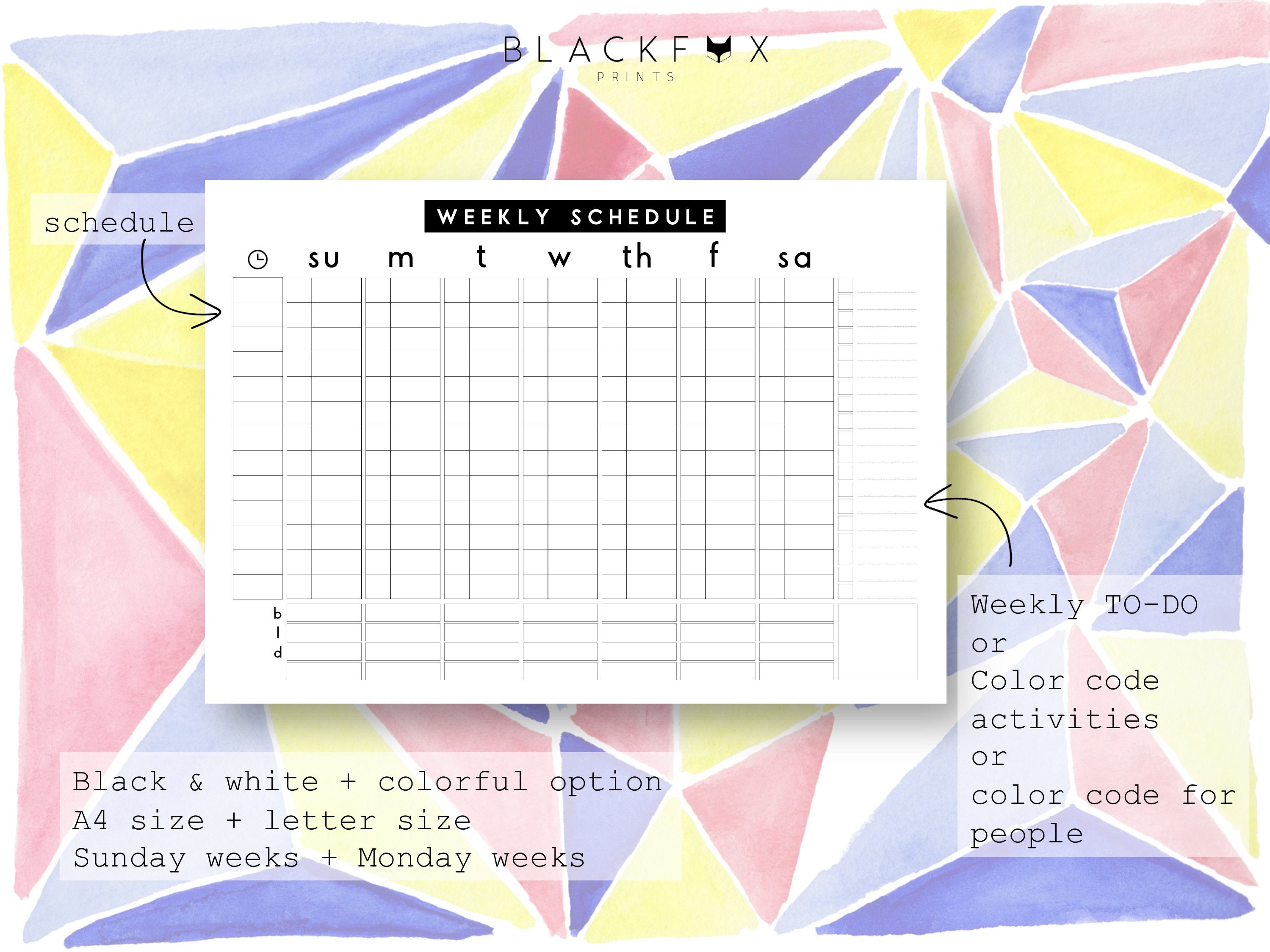Weekly Mom Geometric Planner. Printable Weekly Timetable Planner. Meal ...