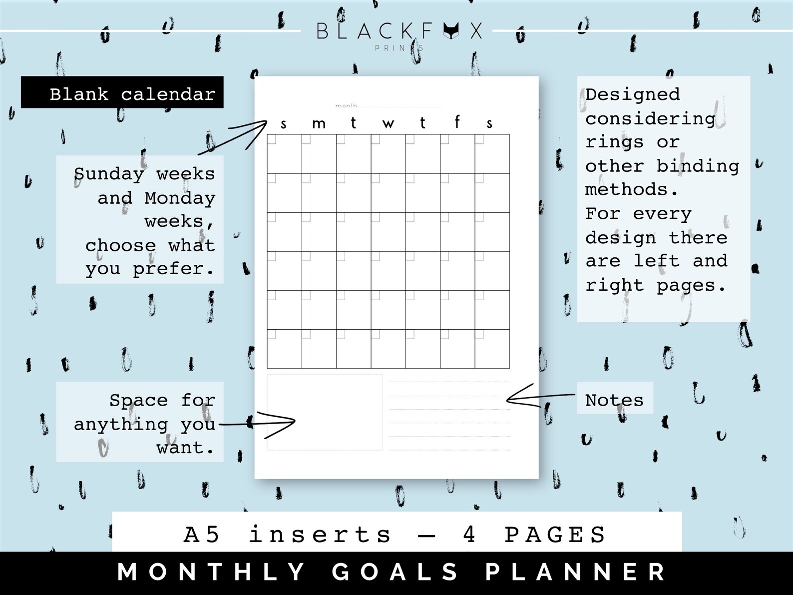 Agenda Planner Printable MONTHLY GOALS, A5 Filofax Goal Planner Inserts ...
