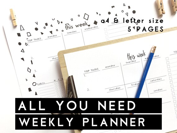 One Page Planner Printable Simple Weekly Planner Weekly to Do - Etsy