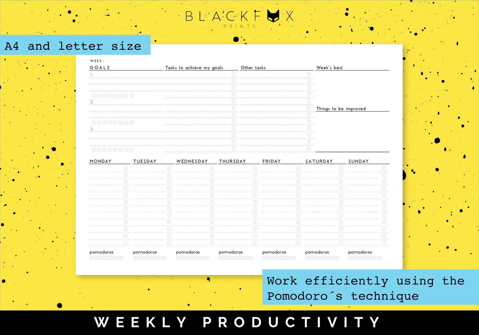Productivity Weekly Planner Printable Pomodoro Business - Etsy
