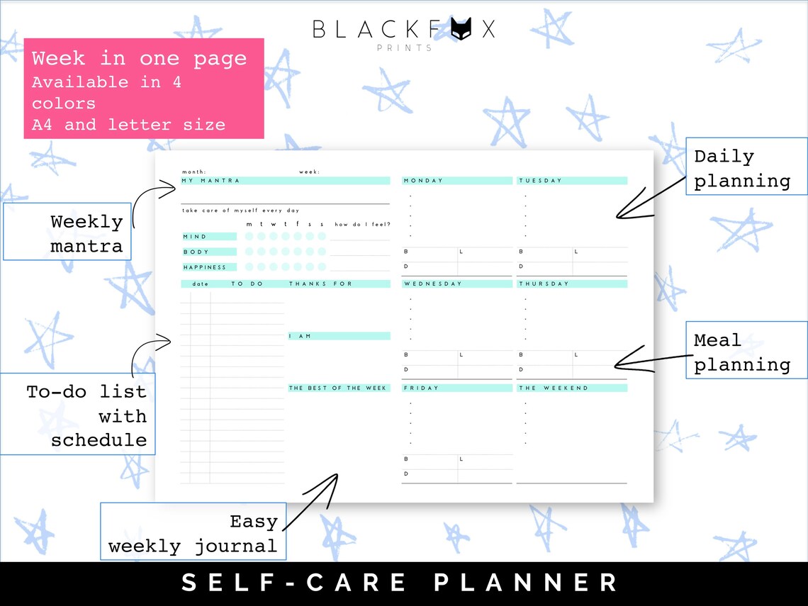 Weekly Planner, Self Care Printable Planner, A5 Planner Inserts, Girl ...