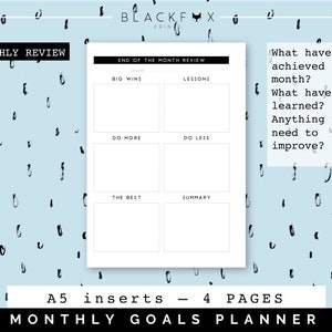 Agenda Planner Printable MONTHLY GOALS, A5 Filofax Goal Planner Inserts ...