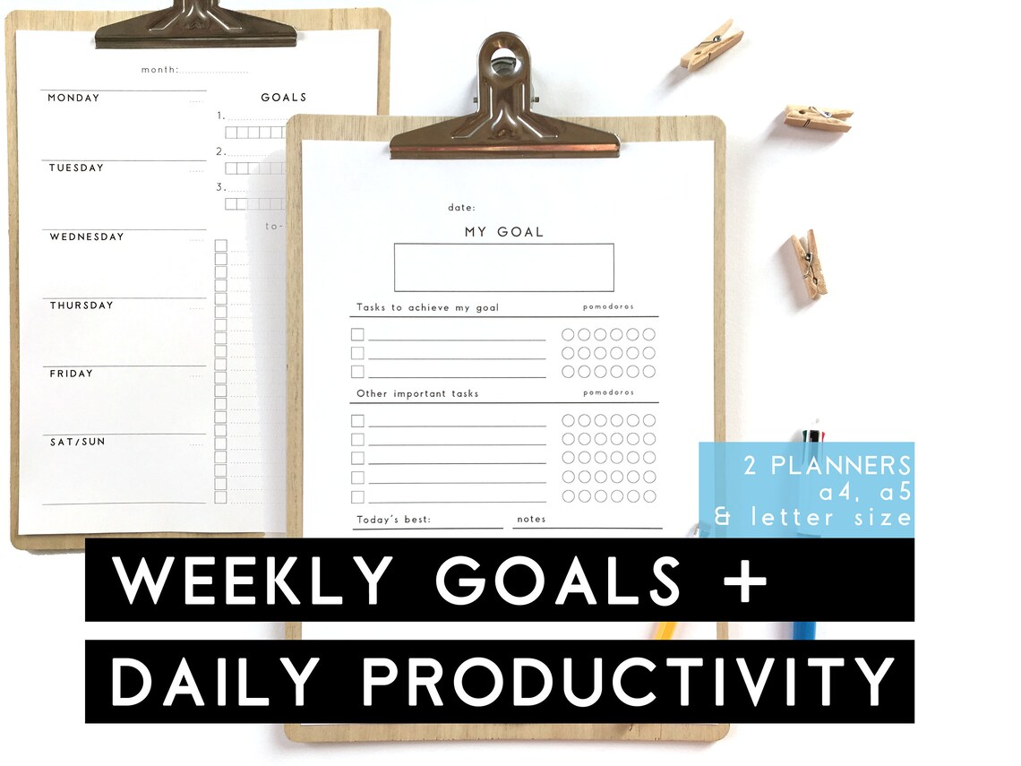 Daily Productivity Weekly Goal Planner Printable, Business Undated ...