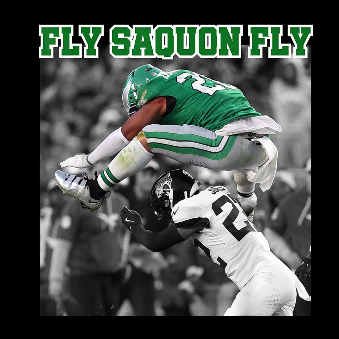 No Look Reverse Hurdle FLY SAQUON FLY Football Barkley Png, Digital ...
