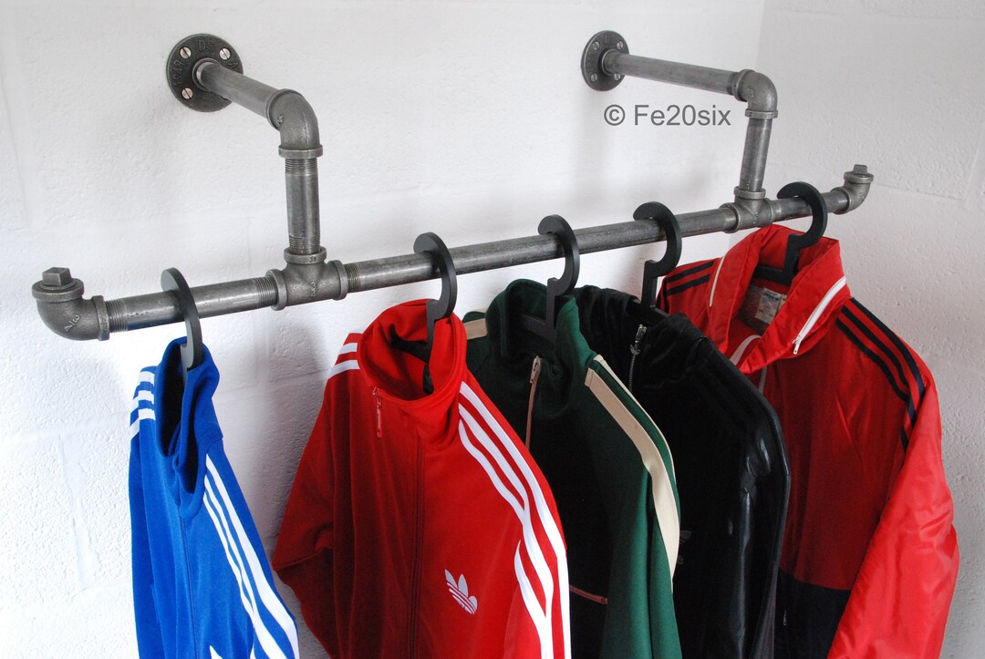 Pipe Pipework Industrial Clothes Rail Rack Storage Wall Mounted Urban ...