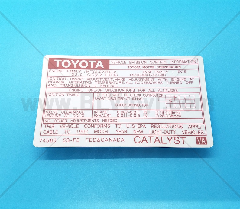 1992 5S-FE Vehicle Emission Control Information (concept) - Etsy