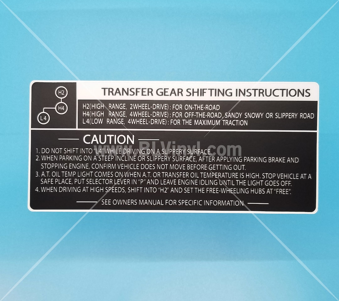 1984-1987 Transfer Gear Shifting Instructions Decal (automatic ...