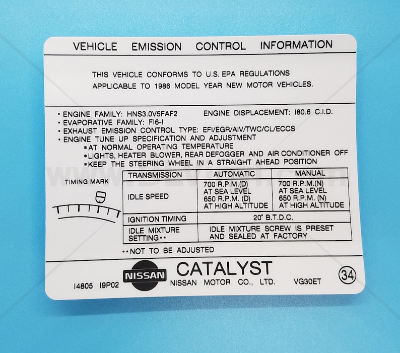 Nissan Truck 'vehicle Emission Control Information' Decals (multiple ...
