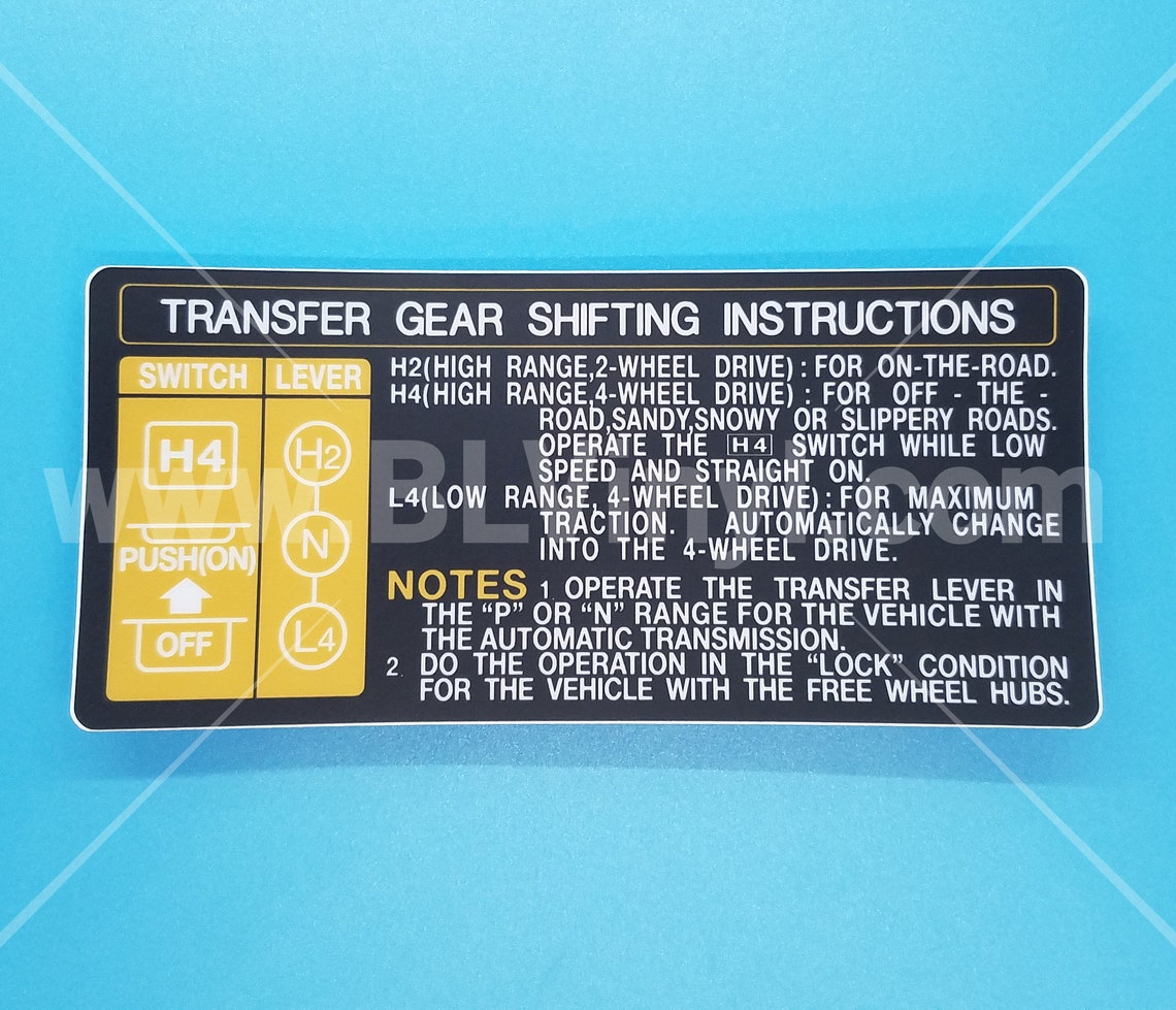 1988-1990 FJ62 Transfer Gear Shifting Instructions Decal - Etsy