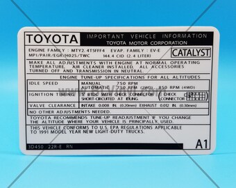 1985 22R Vacuum Hose Information Decal FED RN - Etsy