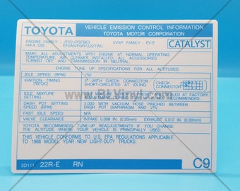 1987 22RE Vehicle Emission Control Information Decal FED | Etsy