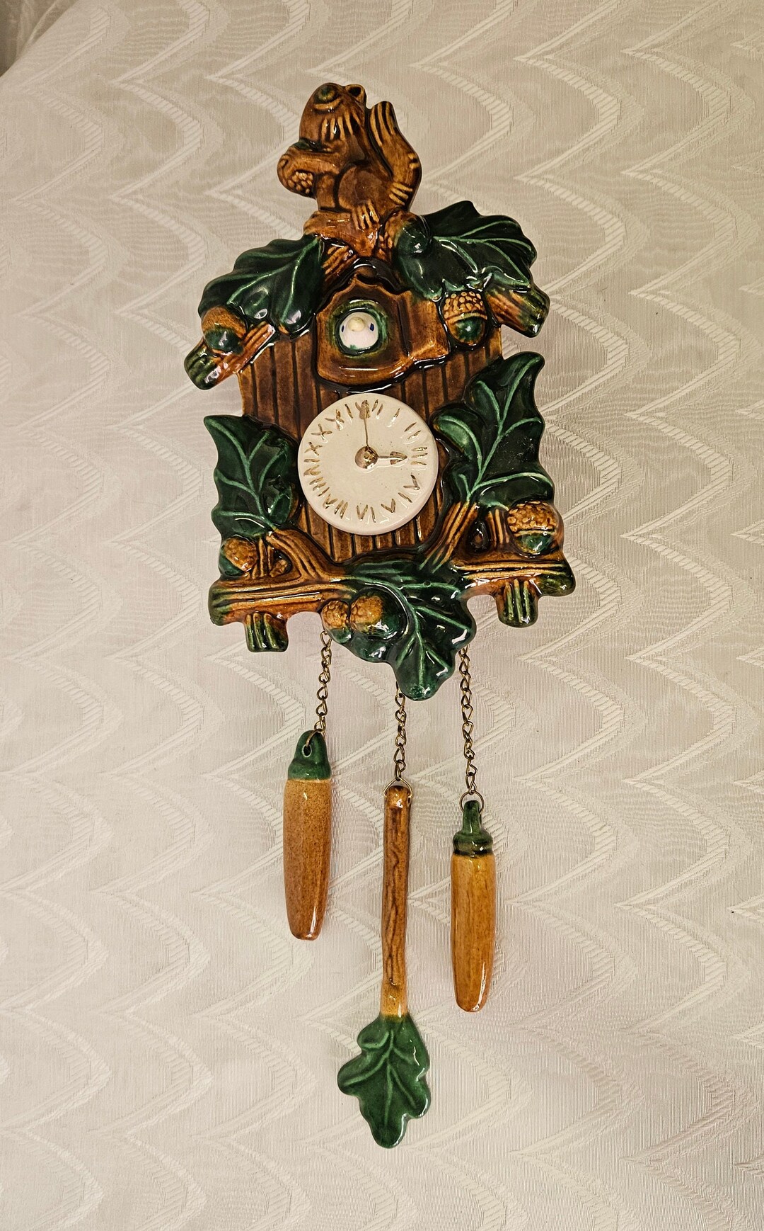 Ceramic Wall Pocket, Coco Clock W/squirrel Finial, Pinecone Weights ...