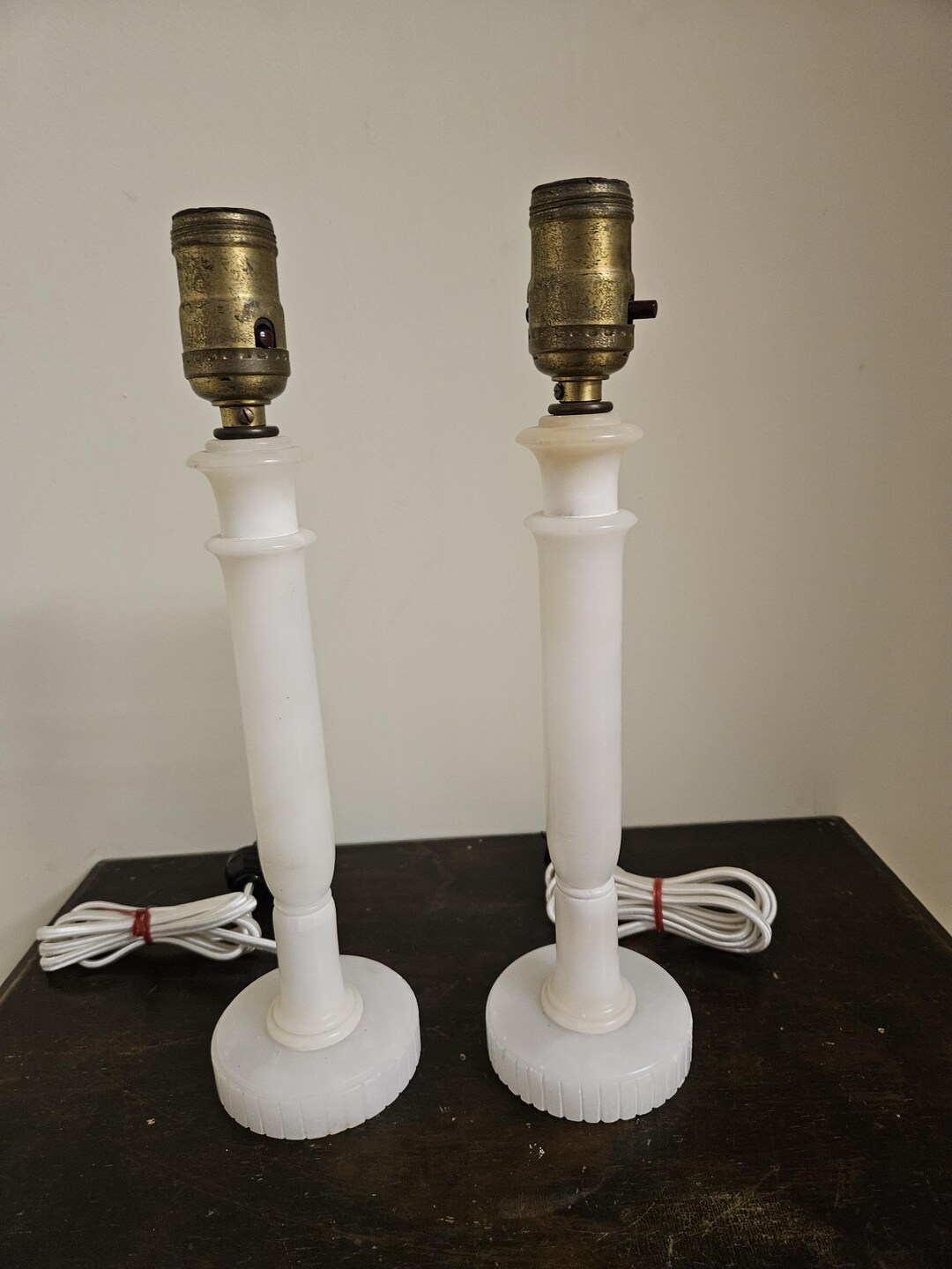 Pair Alabaster Boudoir Vanity Lamps, Marked Italy, New Silk Wiring With ...