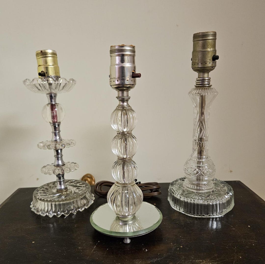3 Single Crystal Lamps, 5 Levels, Concentric Spheres, Patterned Base ...