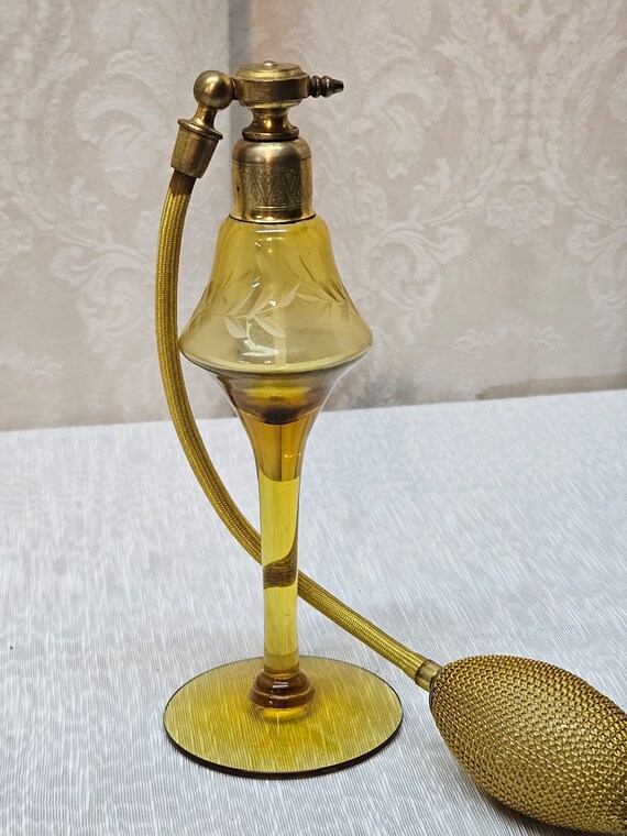 Amber Atomizer with Wheel Cut Design, Embossed Brass … - Gem