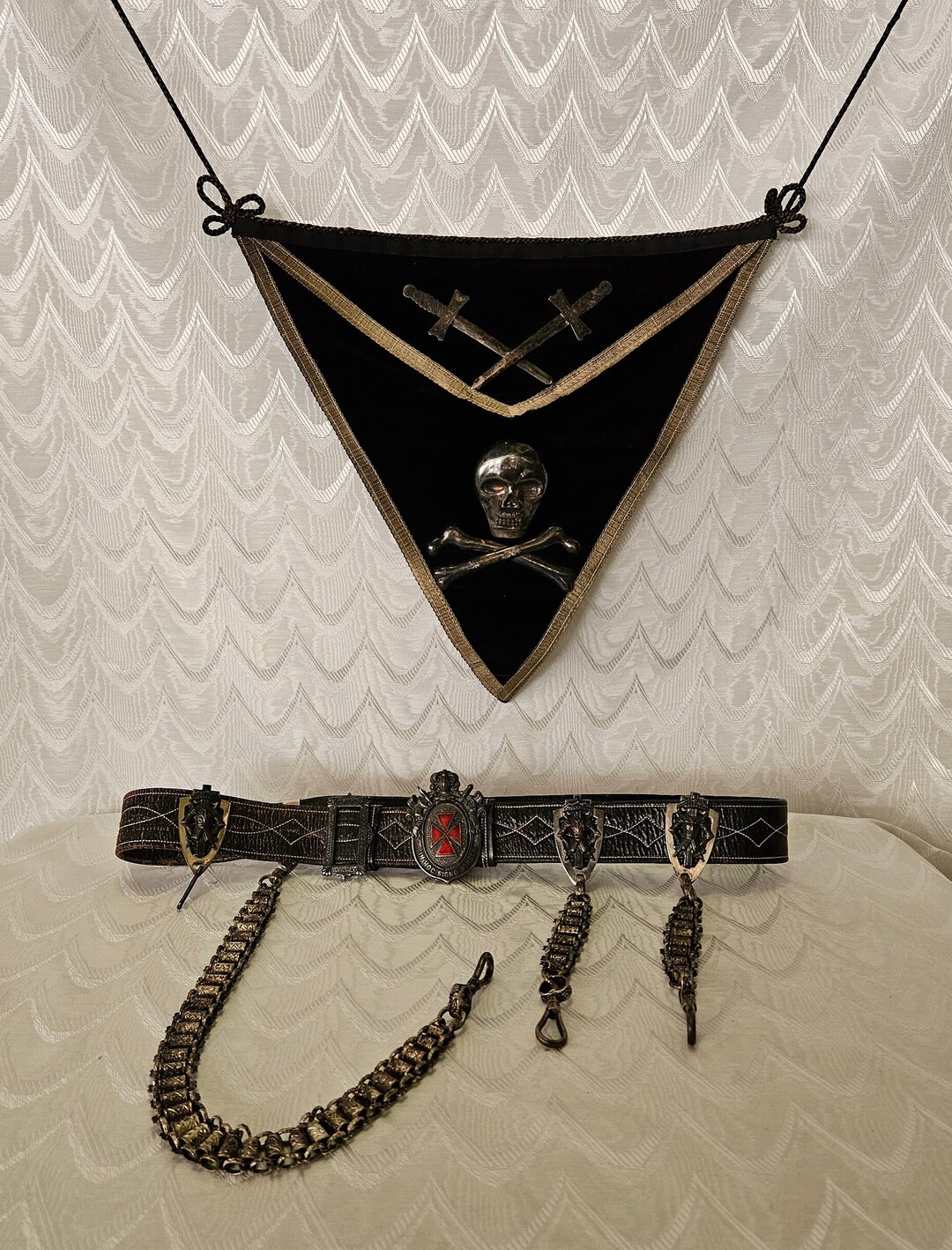 Knights of Columbus Leather Belt With Chatelain Hooks and Chains, Black ...