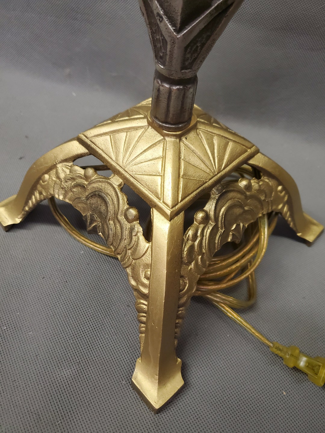 Art Deco Dual Cluster Socket Floor Lamp, 4 Leg Raised Pierced Base, Nu ...