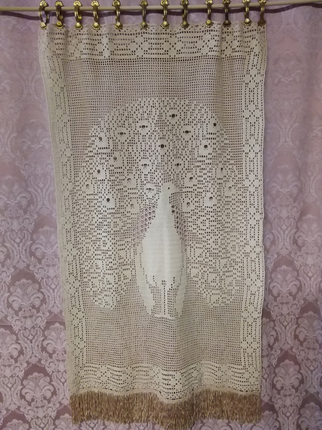 Peacock Filet Crocheted Panel With Fringe - Etsy