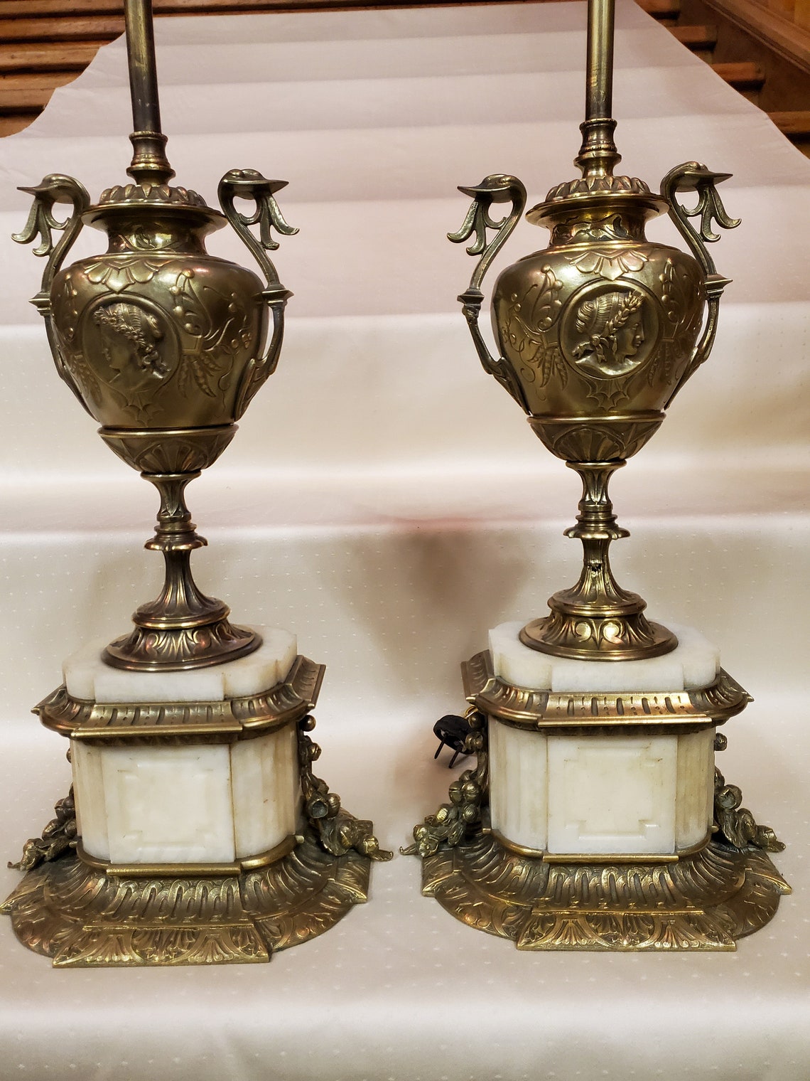 Classic French Louis XIV Empire Cast Brass and Marble Lamps | Etsy