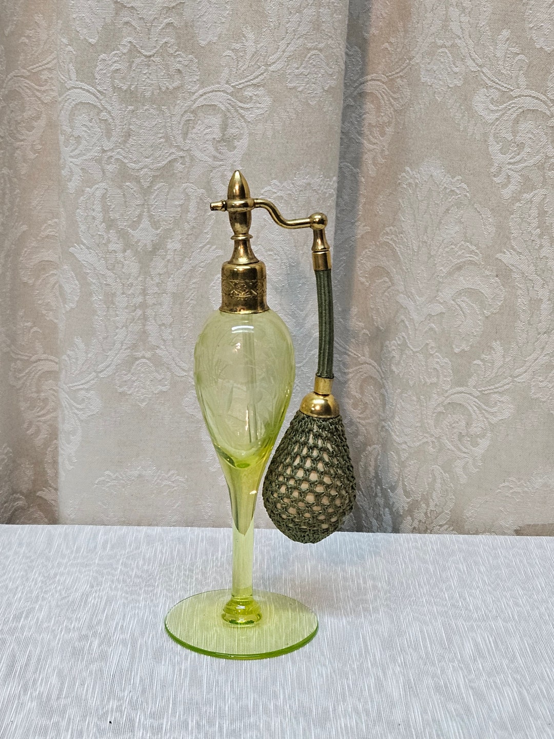 Vaseline Glass Atomizer, Devilbiss Made by Cambridge Glass, Wheel Cut ...