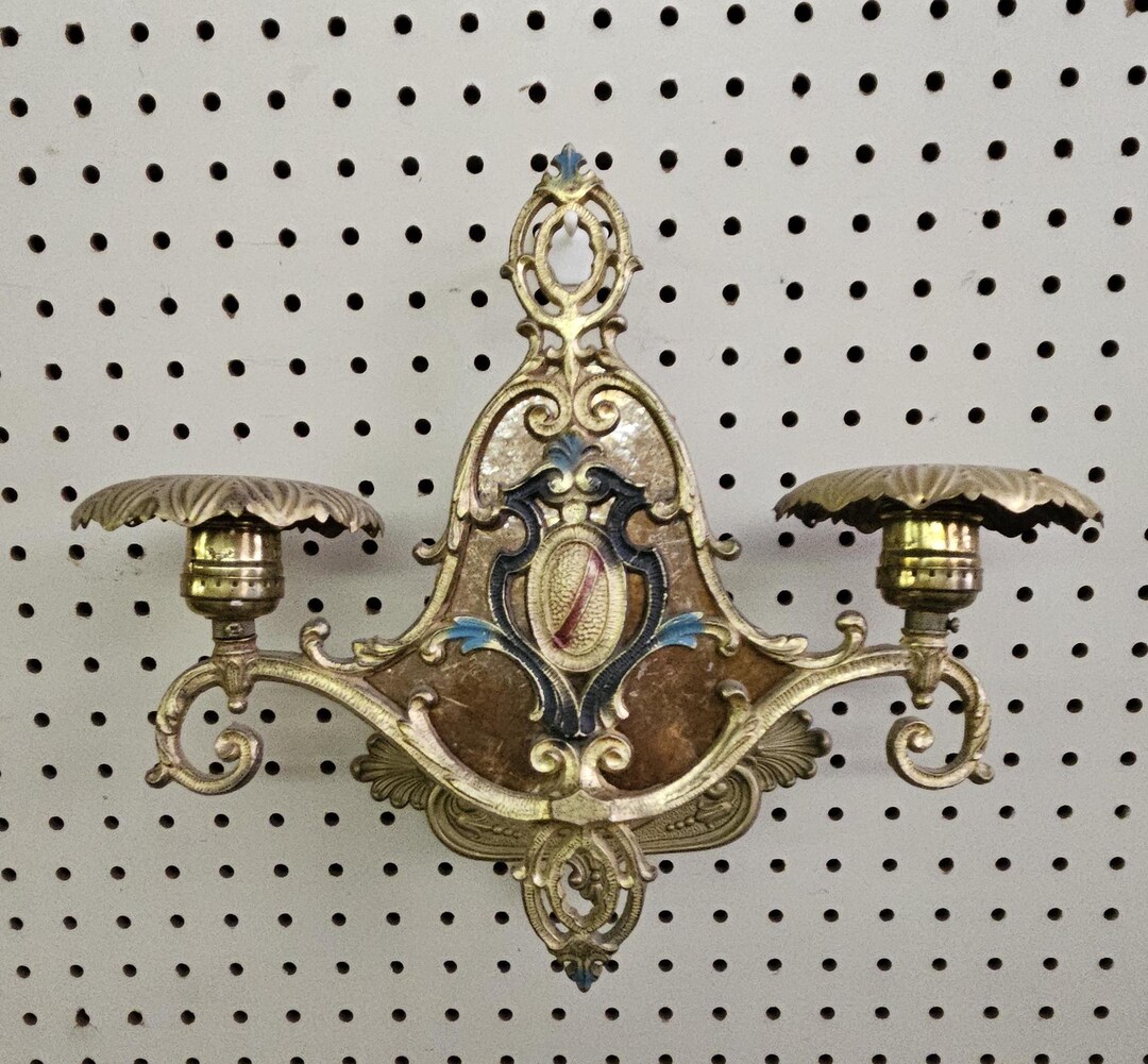Moe Bridges Sconce, Brass W/mica Sheild, Bobesches W/6 Pin Holes, 14 W ...