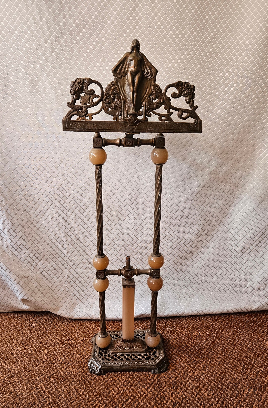 Art Nouveau Fishbowl Stand, Cast Iron With Roselyn Glass Accents, 8 ...