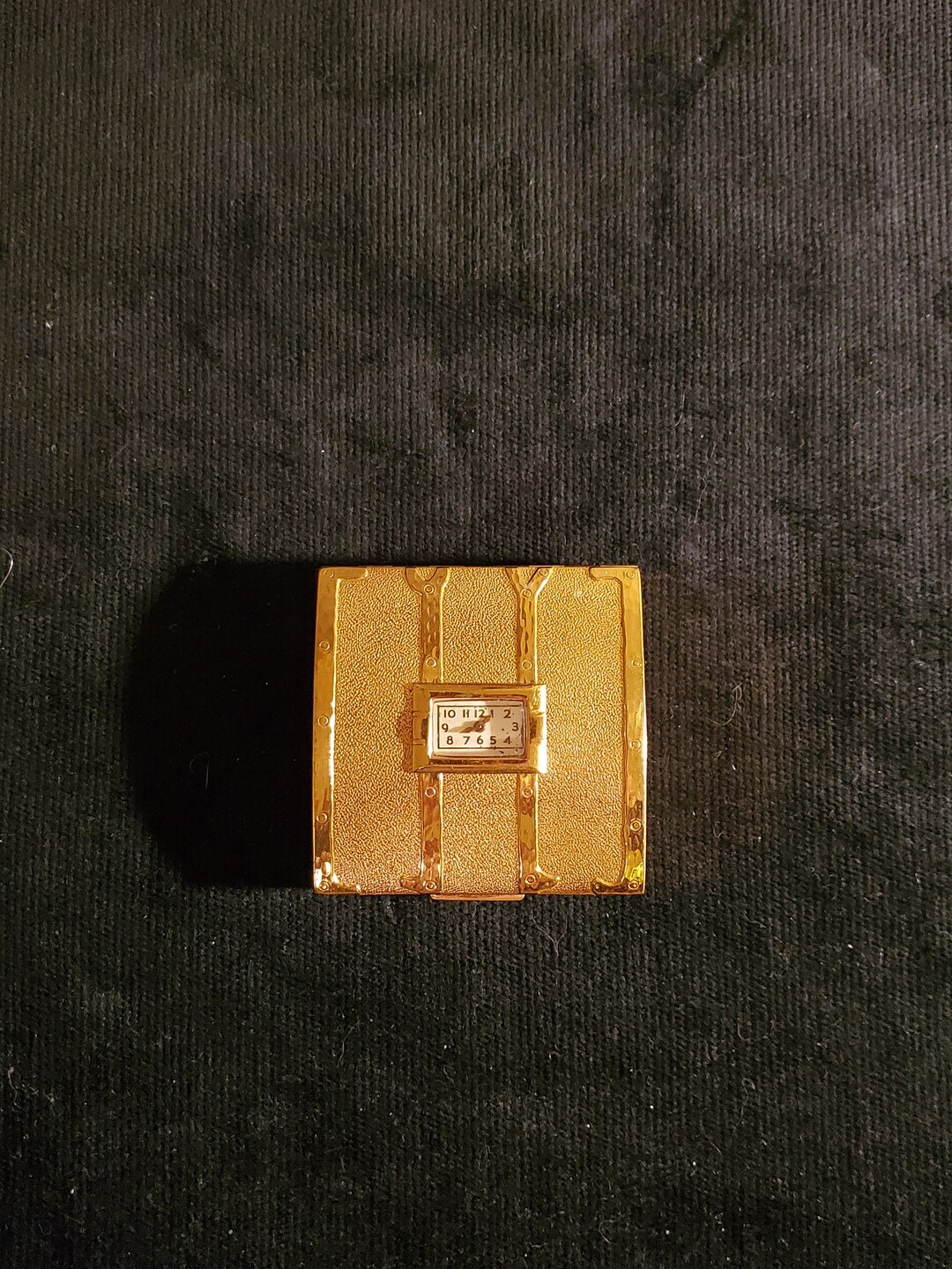 Gold Tone Compact W/built in Watch Movement, Evans, 2.75 Square by .75 ...