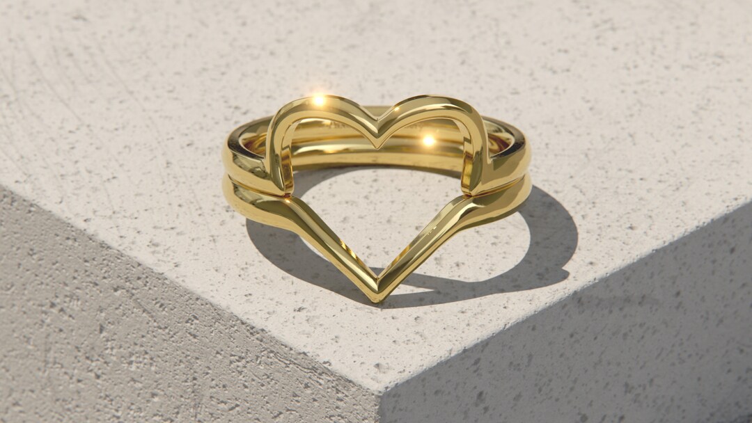 Solid 9ct Gold Open Heart Stacker Ring Two-part Ring Frame Ring ...