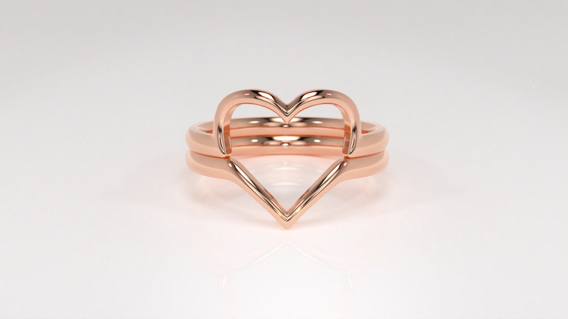 Solid 9ct Rose Gold Open Heart Stacker Ring Two-Part Ring | Etsy