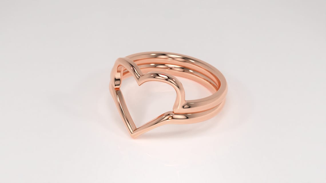 Solid 9ct Rose Gold Open Heart Stacker Ring Two-Part Ring | Etsy