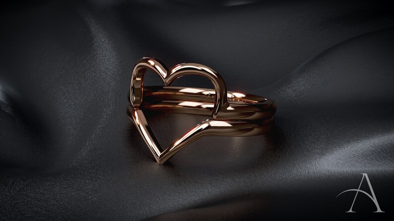 Solid 9ct Rose Gold Open Heart Stacker Ring Two-part Ring - Etsy